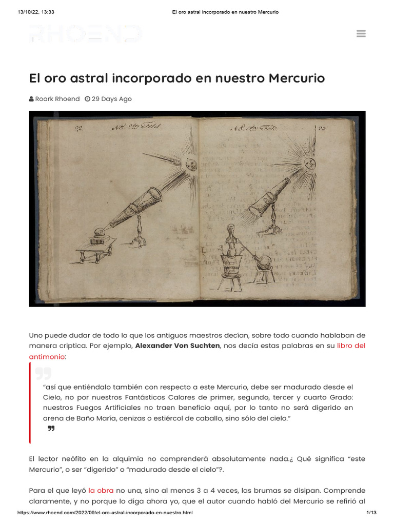 Rhoend - El Oro Astral Incorporado en Nuestro Mercurio | PDF | Alquimia ...