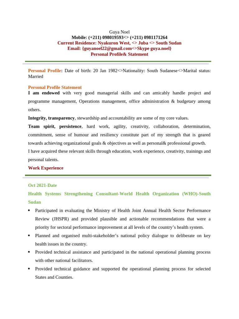 Noel Updated -CV | PDF | World Health Organization | Public Health