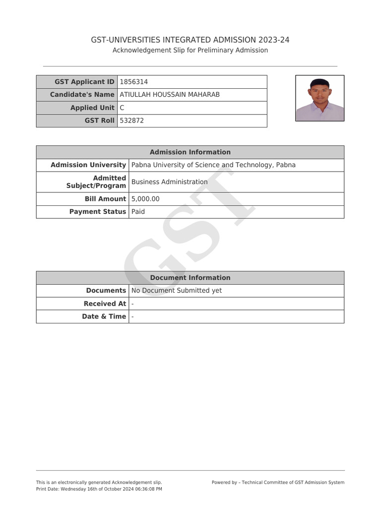 Acknowledgement Slip-532872 | PDF