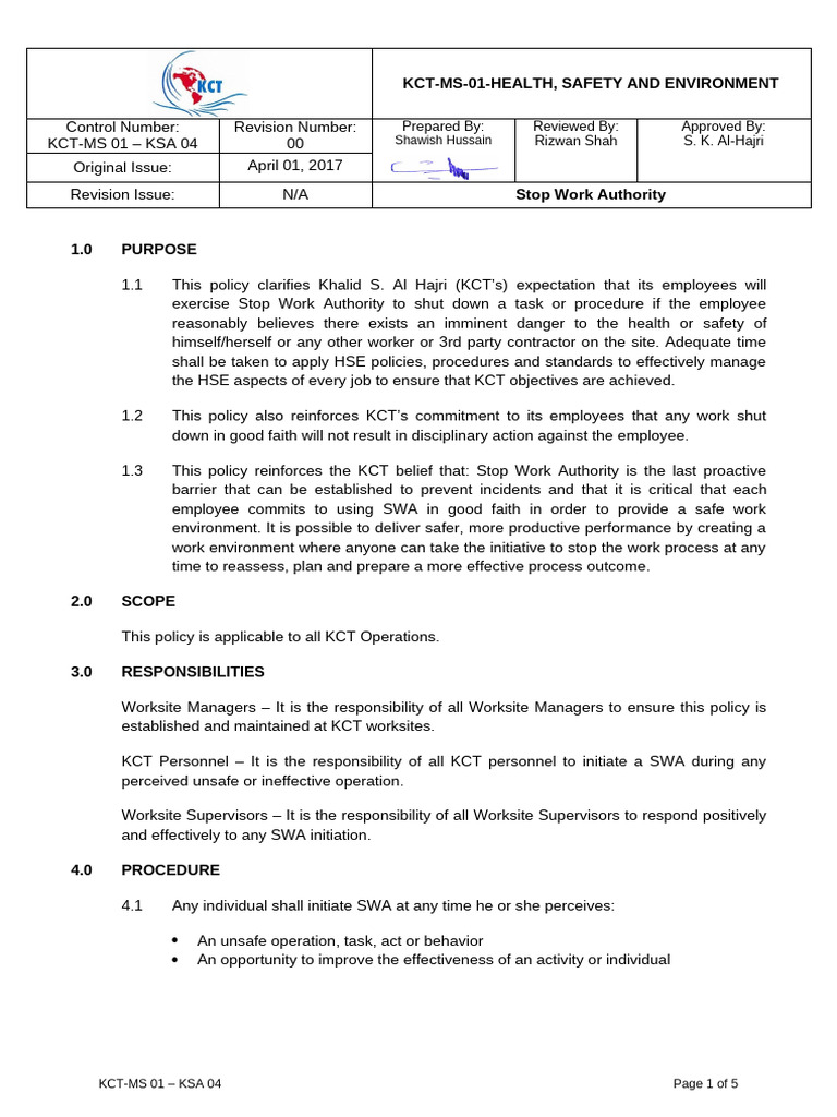 KCT-MS 01 - KSA 04 - SWA | PDF | Risk