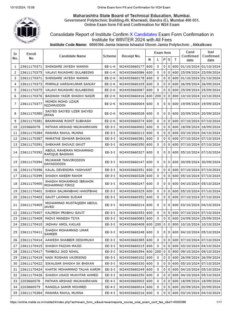 W24 Exam Form Confirmation | PDF
