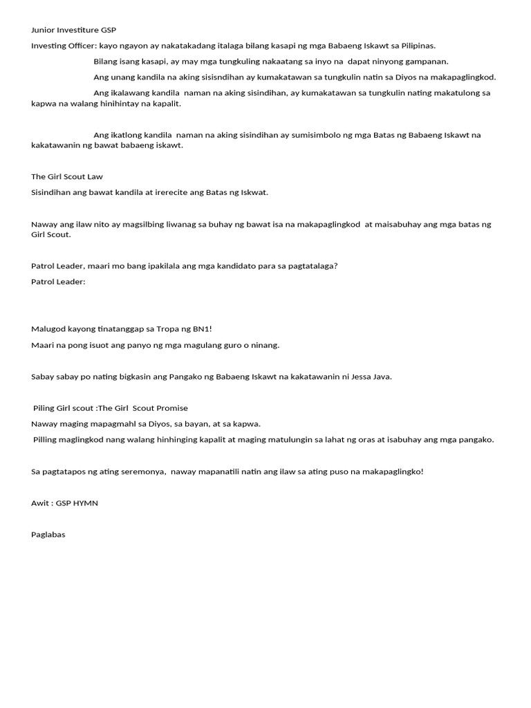 Junior Investiture GSP | PDF