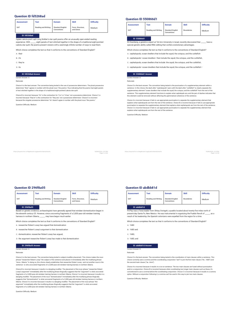 Grammar SAT Practice 2 Ans | PDF | Comma | Grammatical Number