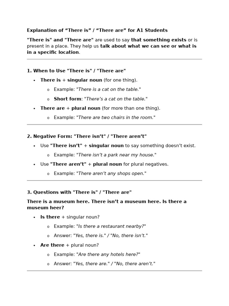 Using "There is" and "There are" Explained | PDF | Language Arts ...