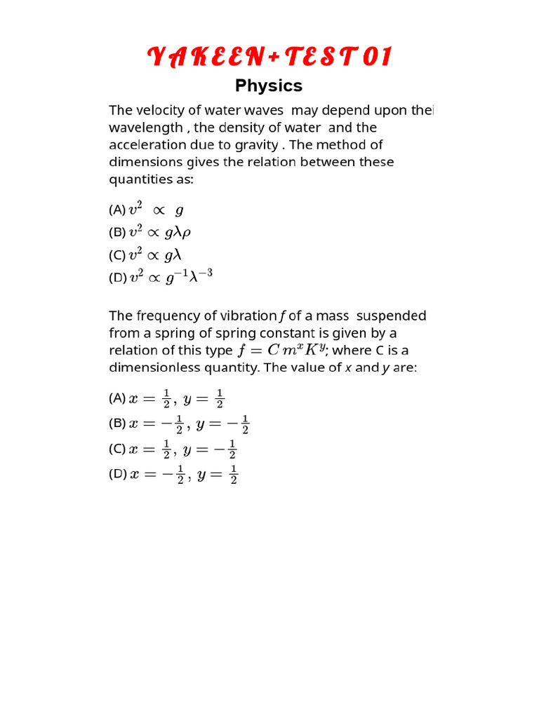 Yakeen Plus Test 01 | PDF