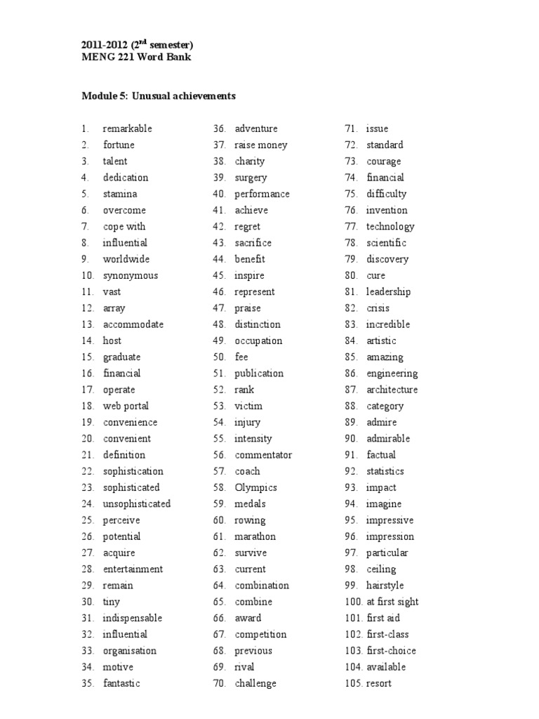 Module 5 Word Bank0 | PDF | Business | Games & Activities