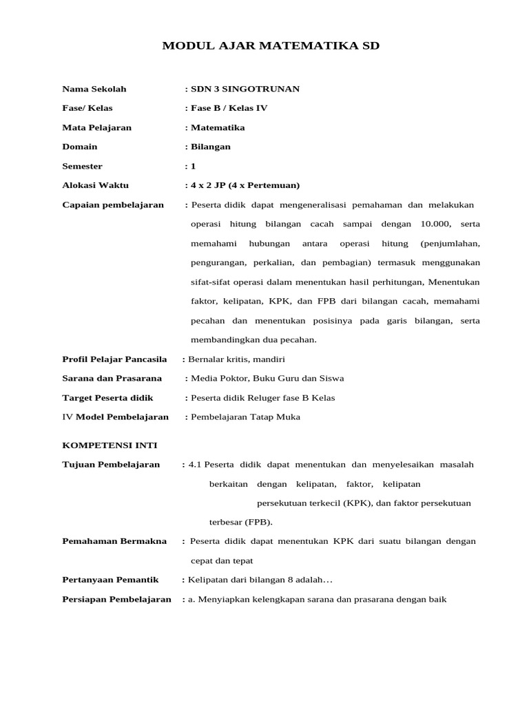 Modul Matematika Kelas 4 SD | PDF | Kesehatan Holistik