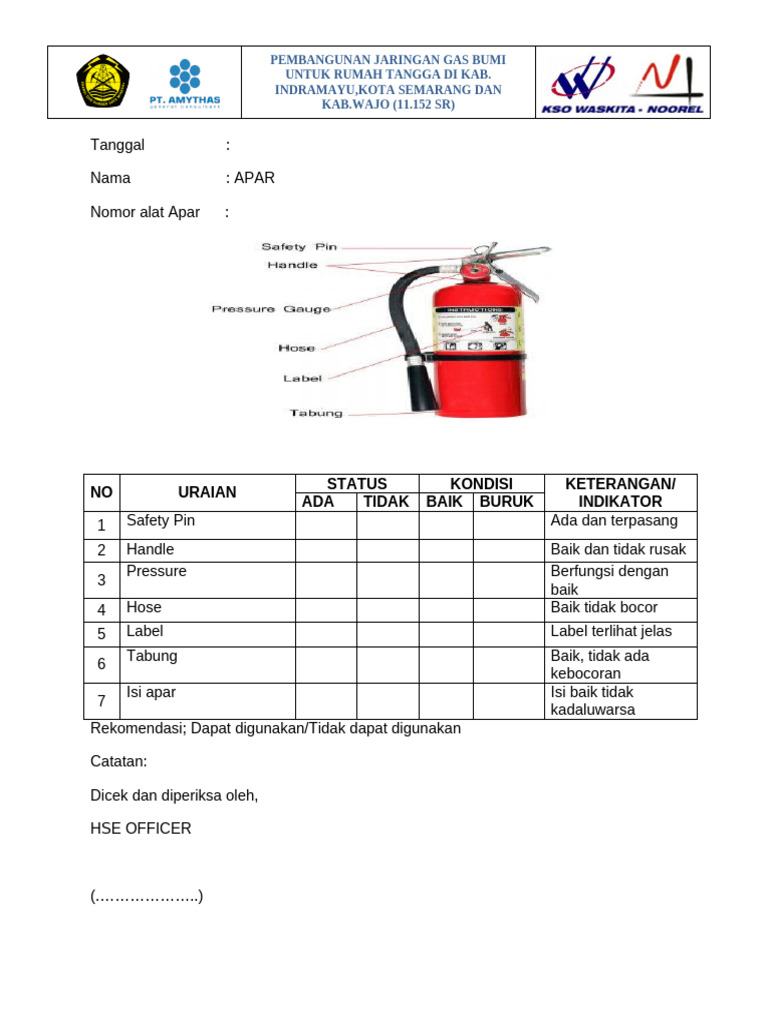Form Inspeksi Apar | PDF