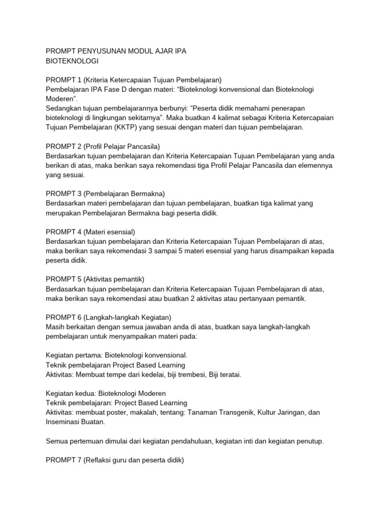 Prompt Modul Ajar | PDF | Karier & Perkembangan | Seni