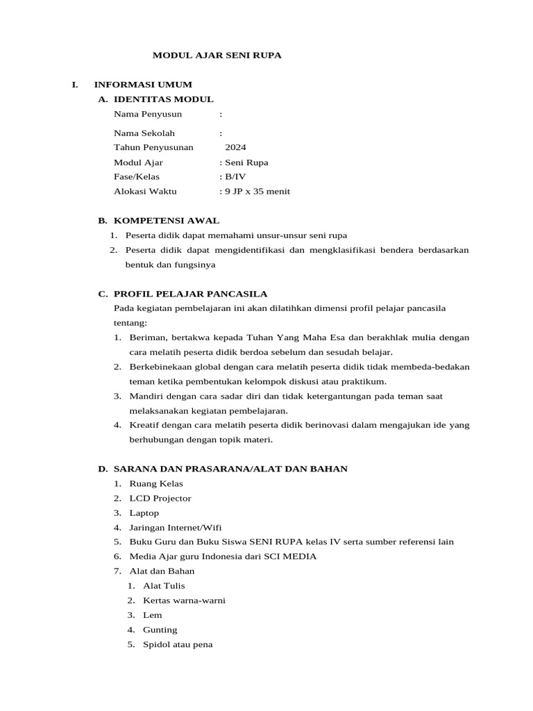 MA SENI RUPA Kls 4 SMT 1.1fix | PDF | Karier & Perkembangan