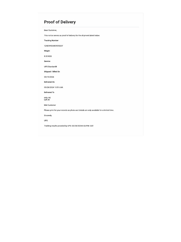 Proof of Delivery | PDF