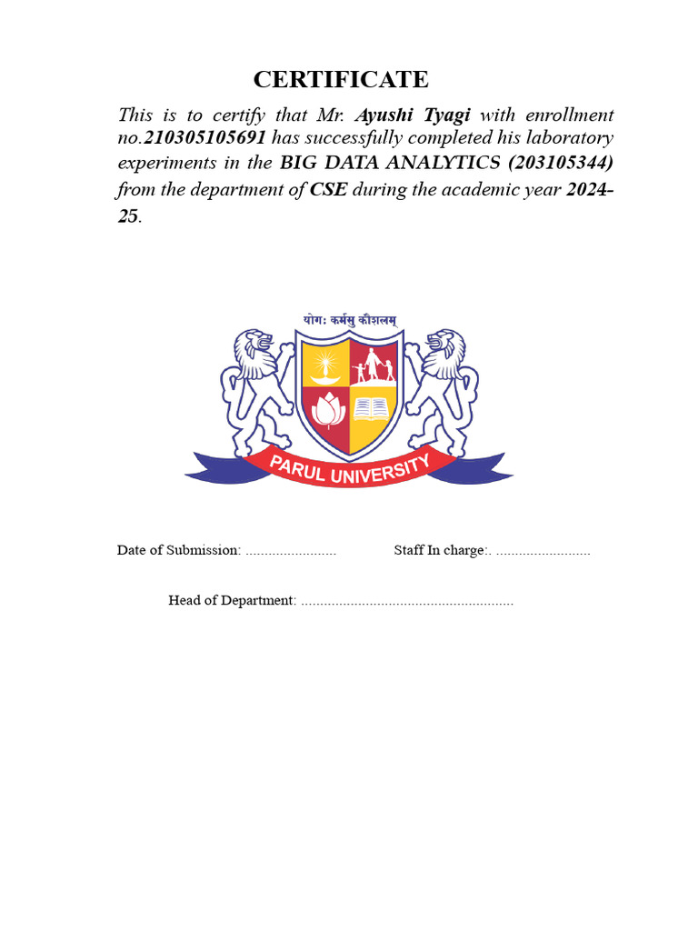 Bda Manual 1to6 Ayushi Pdf Map Reduce Apache Hadoop
