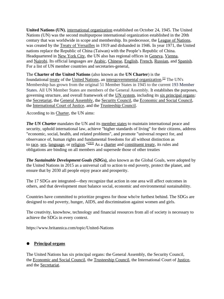 UN Overview and Key Functions | PDF | United Nations | International ...