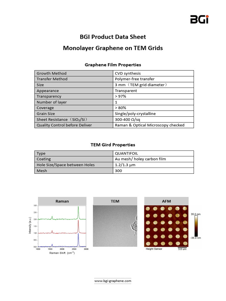20231129-BGI Graphene Grid Data Sheet-EN | PDF | Graphene | Transmission Electron Microscopy
