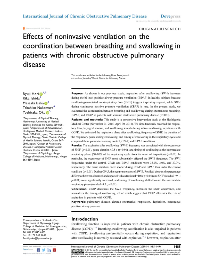 Noninvasive Ventilation Effects on COPD | PDF | Chronic Obstructive ...