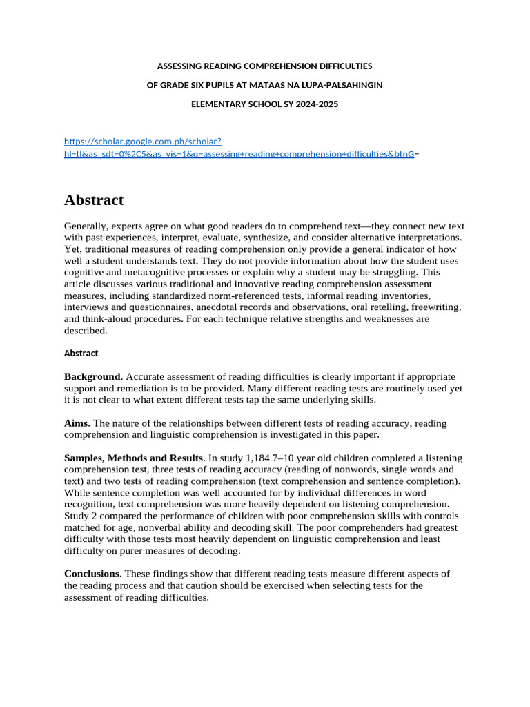 Grade 6 Reading Comprehension Study | PDF | Reading Comprehension ...