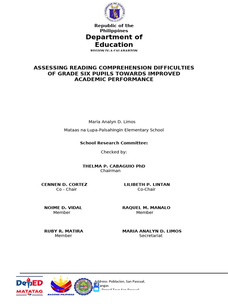 Maria Analyn Limos Research | PDF | Reading Comprehension | Statistics