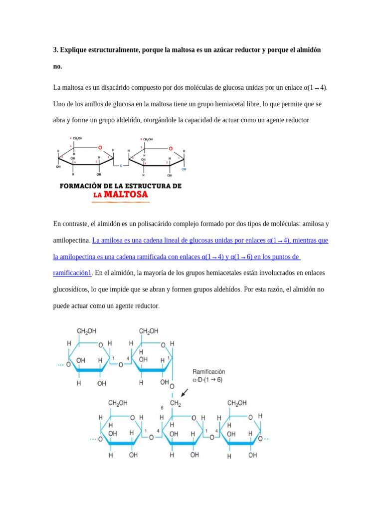 Explique Estructuralmente, Porque La Maltosa Es Un Azúcar Reductor y ...