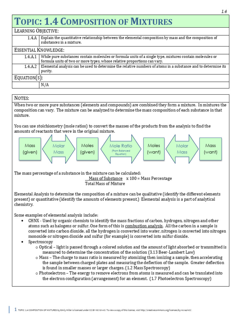 1.4 Composition of Mixtures Student | PDF | Chemical Substances | Mole ...
