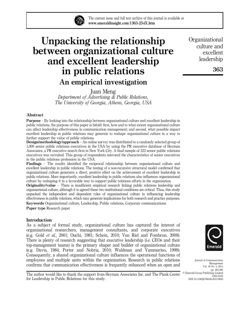 Excellent Leadership | PDF | Leadership | Organizational Culture Excellent Leadership | PDF | Leadership | Organizational Culture
