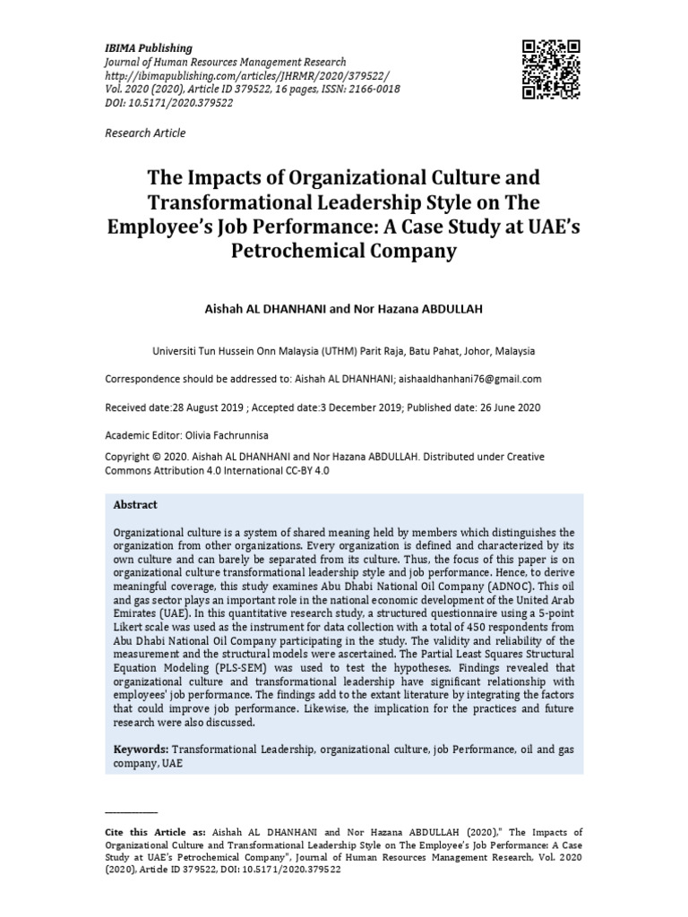The Impacts of Organizational Culture and Transformational Leadership Style on the Employees Job ...