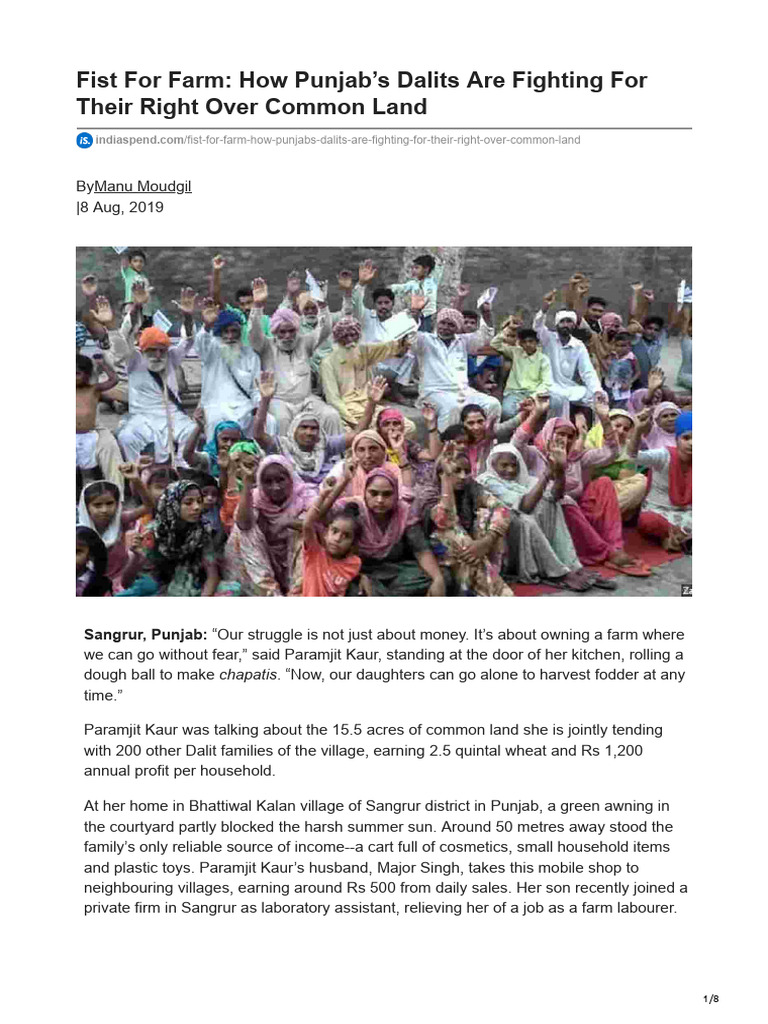 Fist For Farm How Punjabs Dalits Are Fighting For Their Right Over Common Land | PDF | Dalit ...