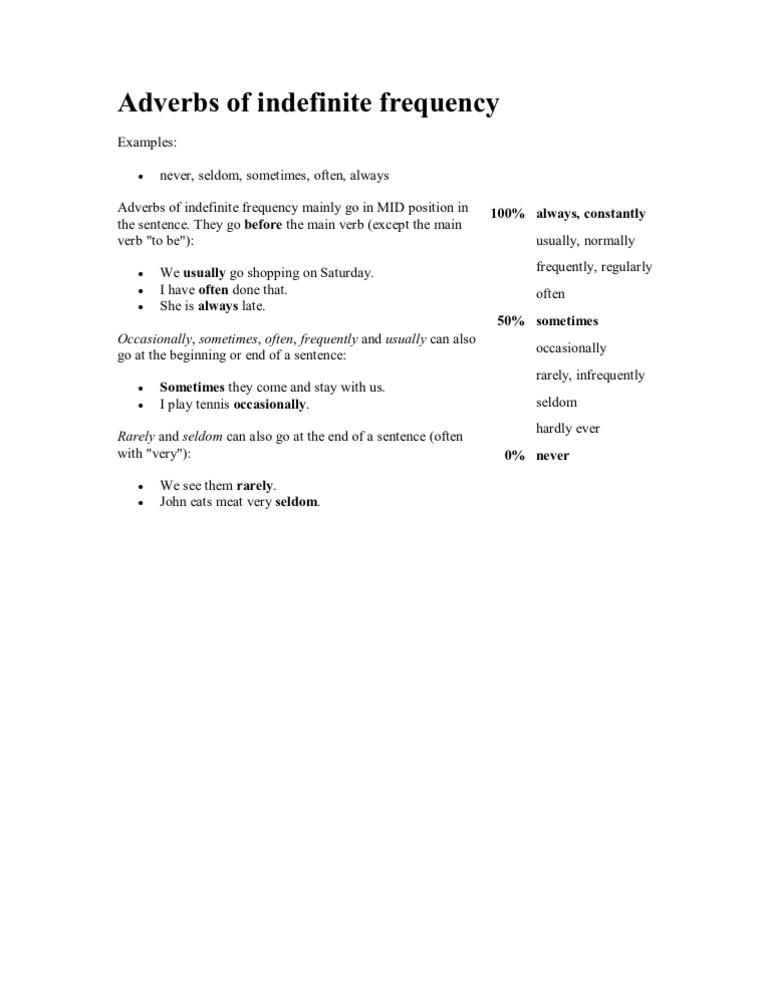 Adverbs of Indefinite Frequency | PDF | Language Arts & Discipline ...
