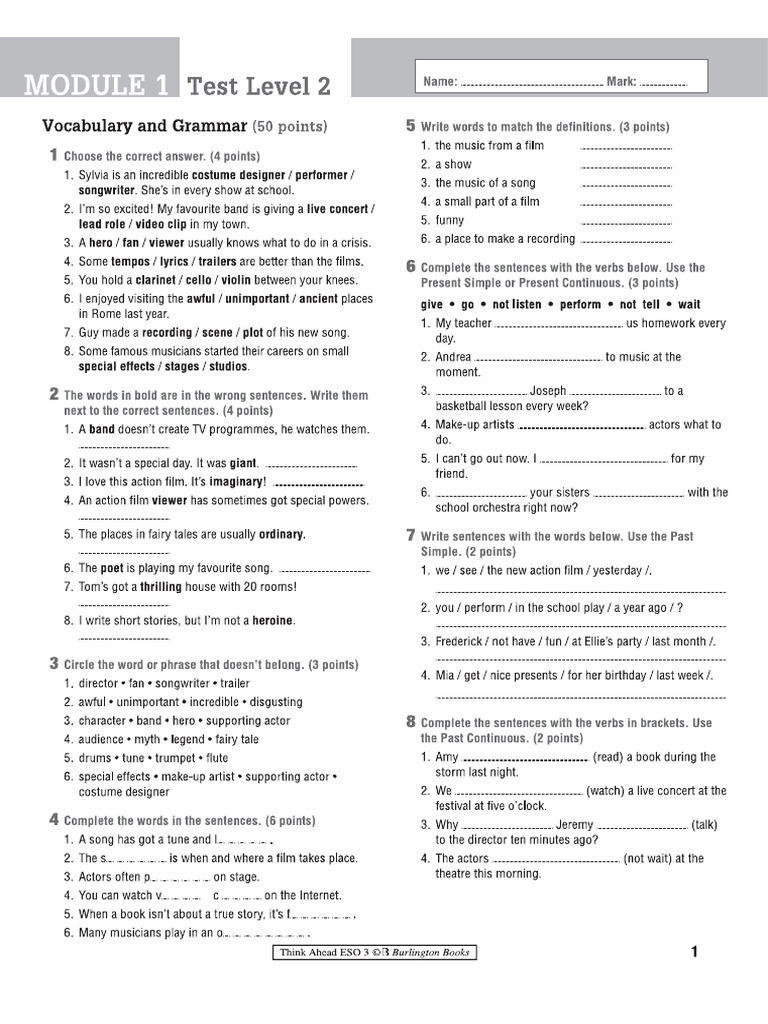 ThinkAhead3 Module1 TestLevel2 | PDF