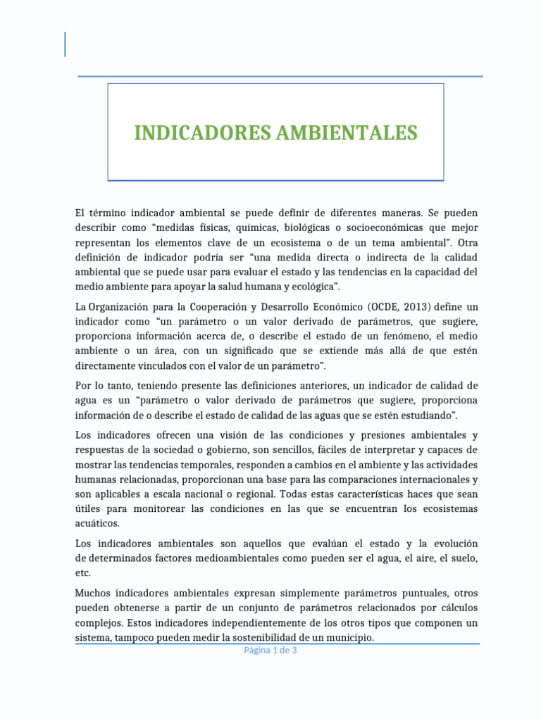 INDICADORES AMBIENTALES-1 | PDF | Entorno natural | Agua