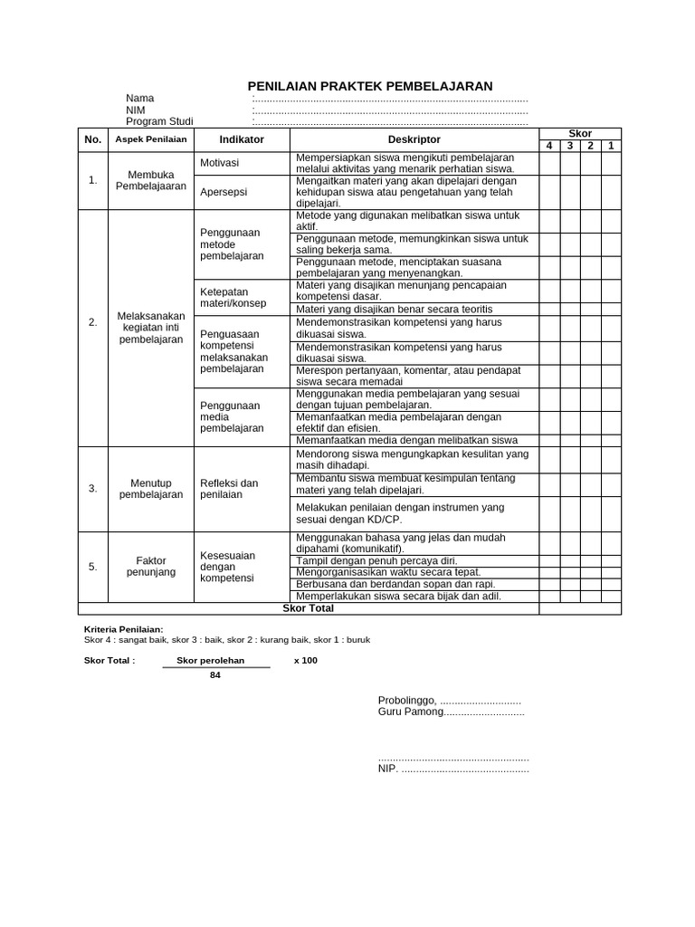 Penilaian Praktek Pembelajaran | PDF