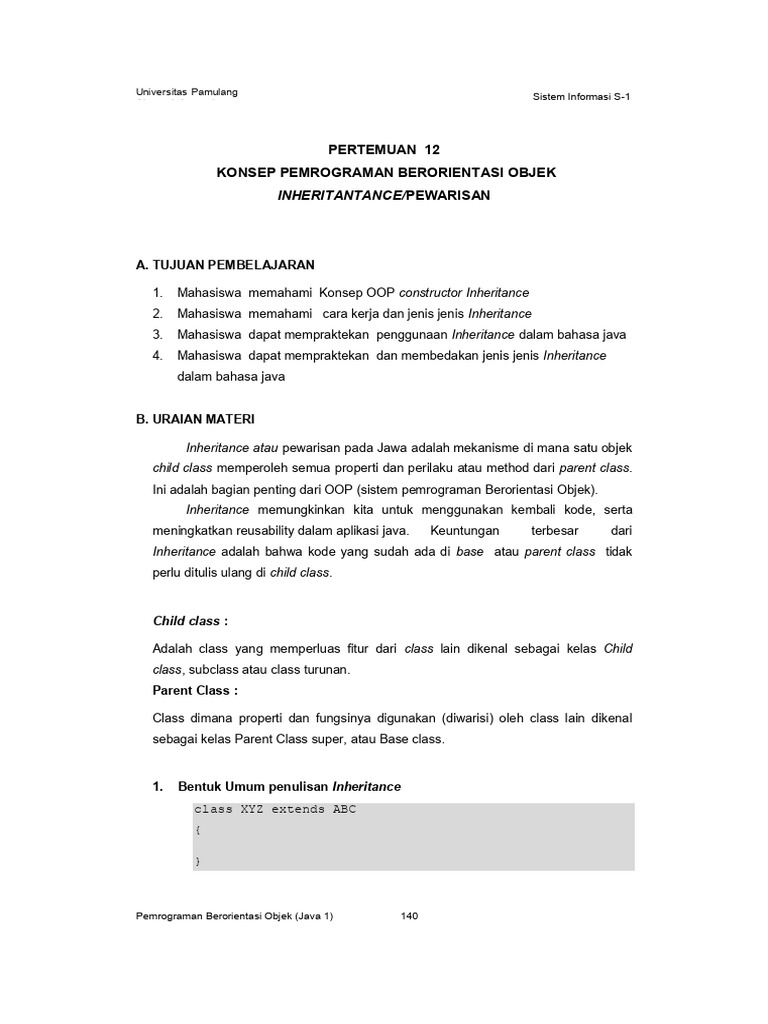 Konsep Inheritance Java OOP | PDF