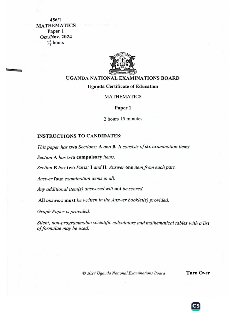 UNEB 2024 MATHS | PDF