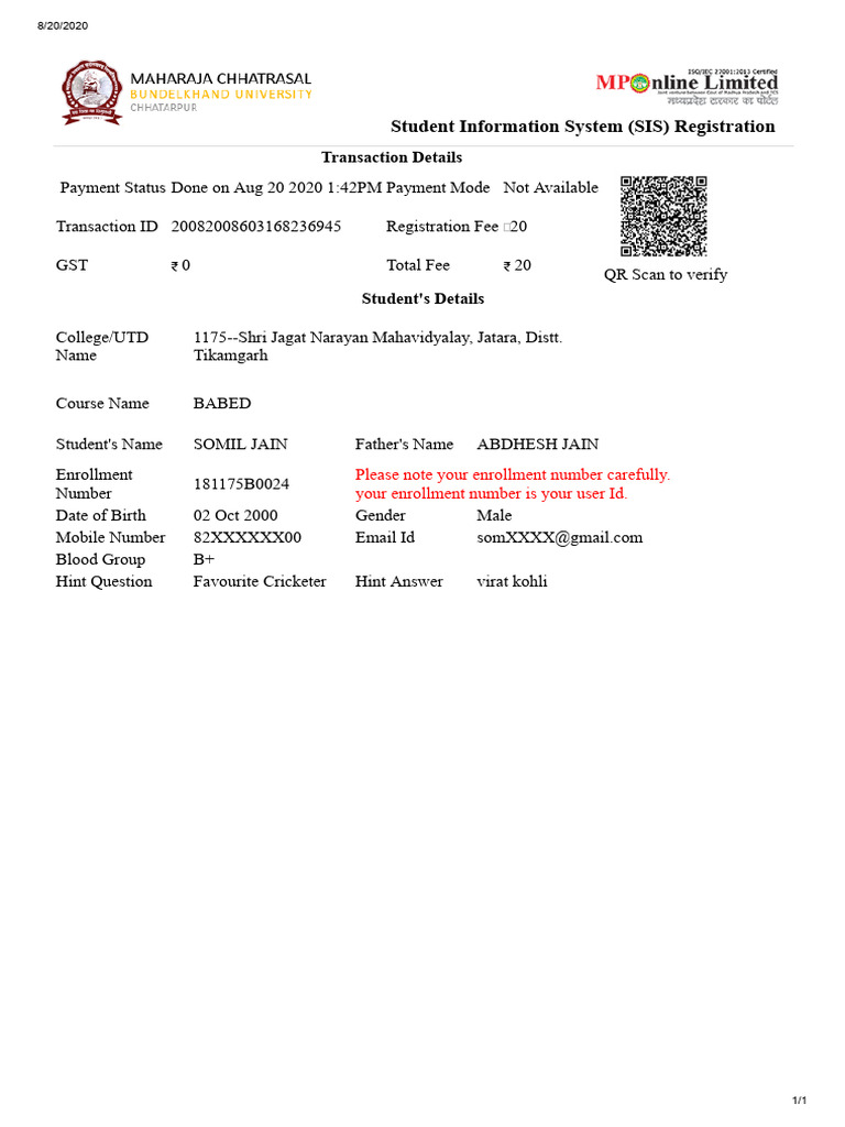 Somil Jain Sis Document | PDF