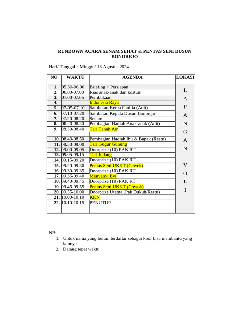 Rundown Acara Lomba Agustusan Ukkt Insan Mandiri | PDF