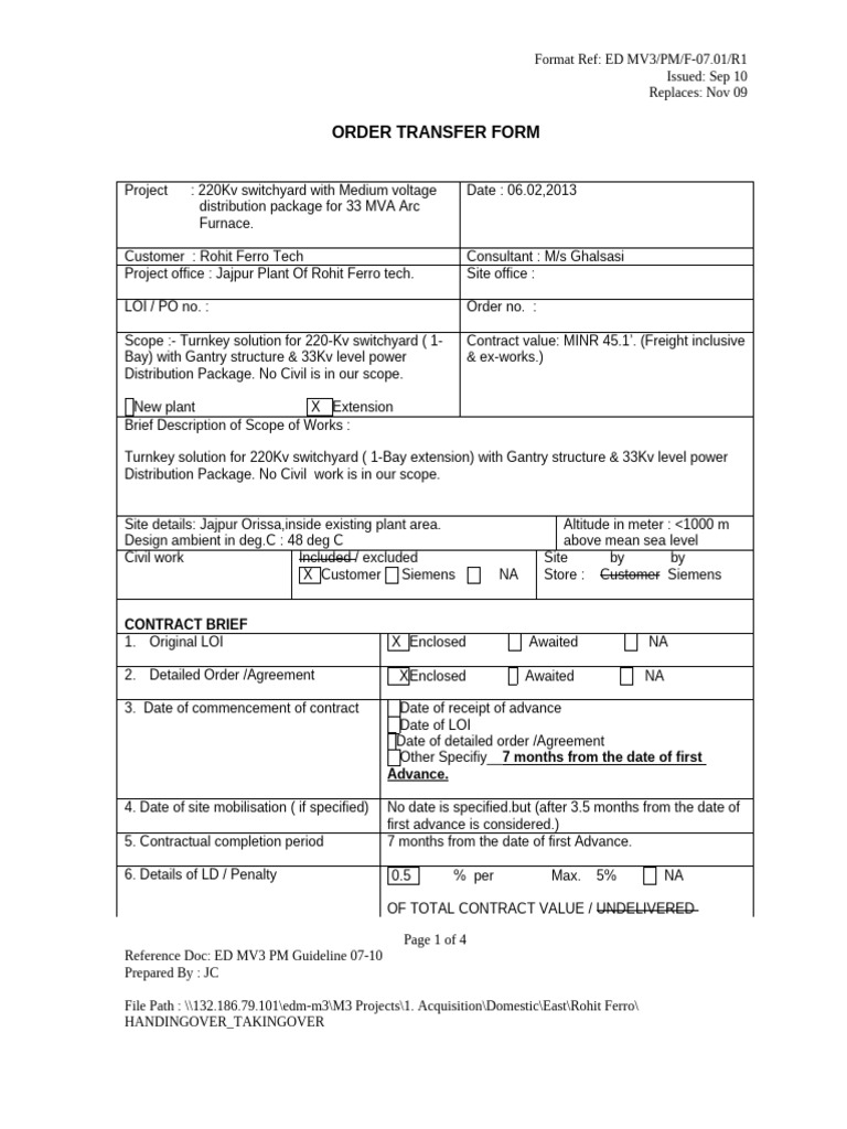 07 01-Order Transfer Form | PDF | Electricity | Electrical Engineering