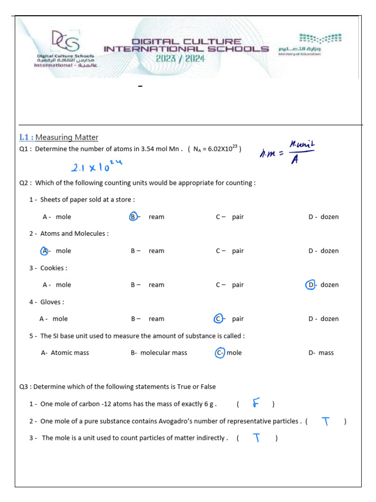 Chemistry 23 4 2024 Pdf Mole Unit Chemistry
