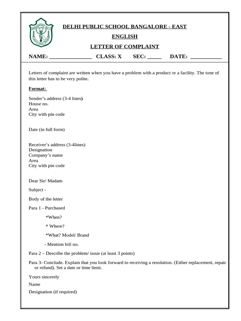 Letter of Complaint | PDF