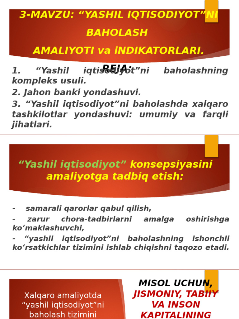 3 Mavzu - Yasil Iqtisodiyot. | PDF