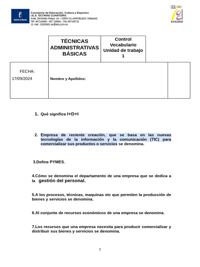 Control 1 unidad 1 | PDF