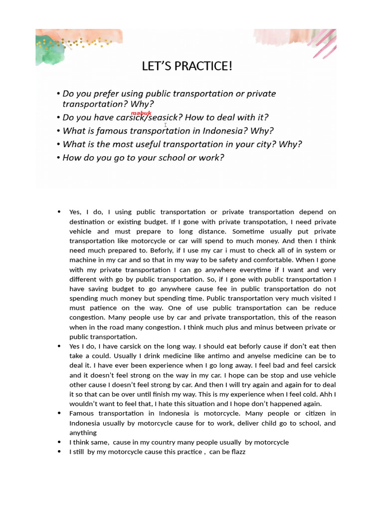 PRACTICE ENGLISH AREA | PDF | English Language | Public Transport