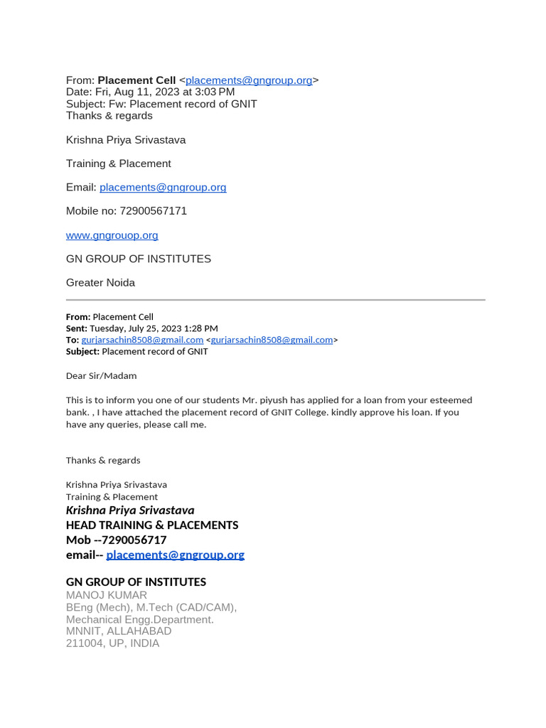 GNIT Placement Record Submission | PDF | Career & Growth | Finance & Money Management