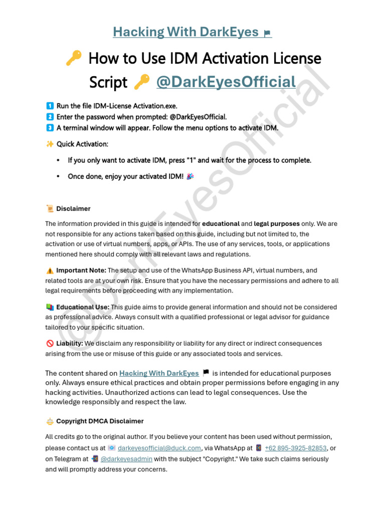 ? How To Use IDM Activation License Script ? @DarkEyesOfficial | PDF | Digital Millennium ...