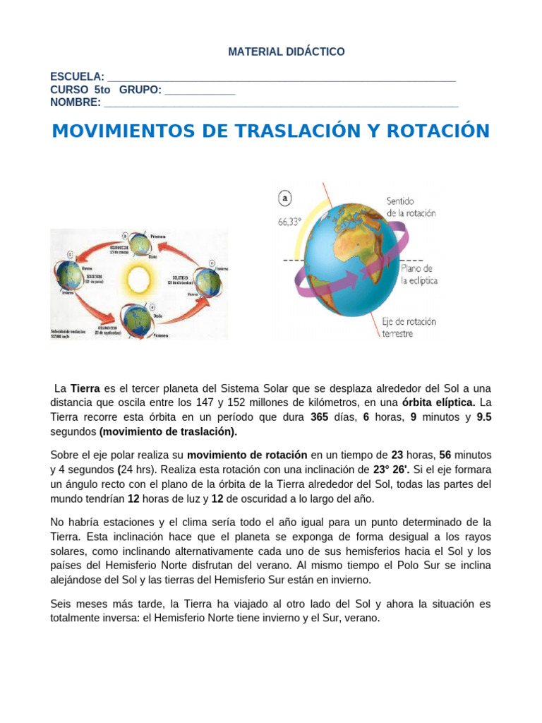 Geo - Movimiento de Traslación y Rotación | PDF | Tierra | Objetos ...