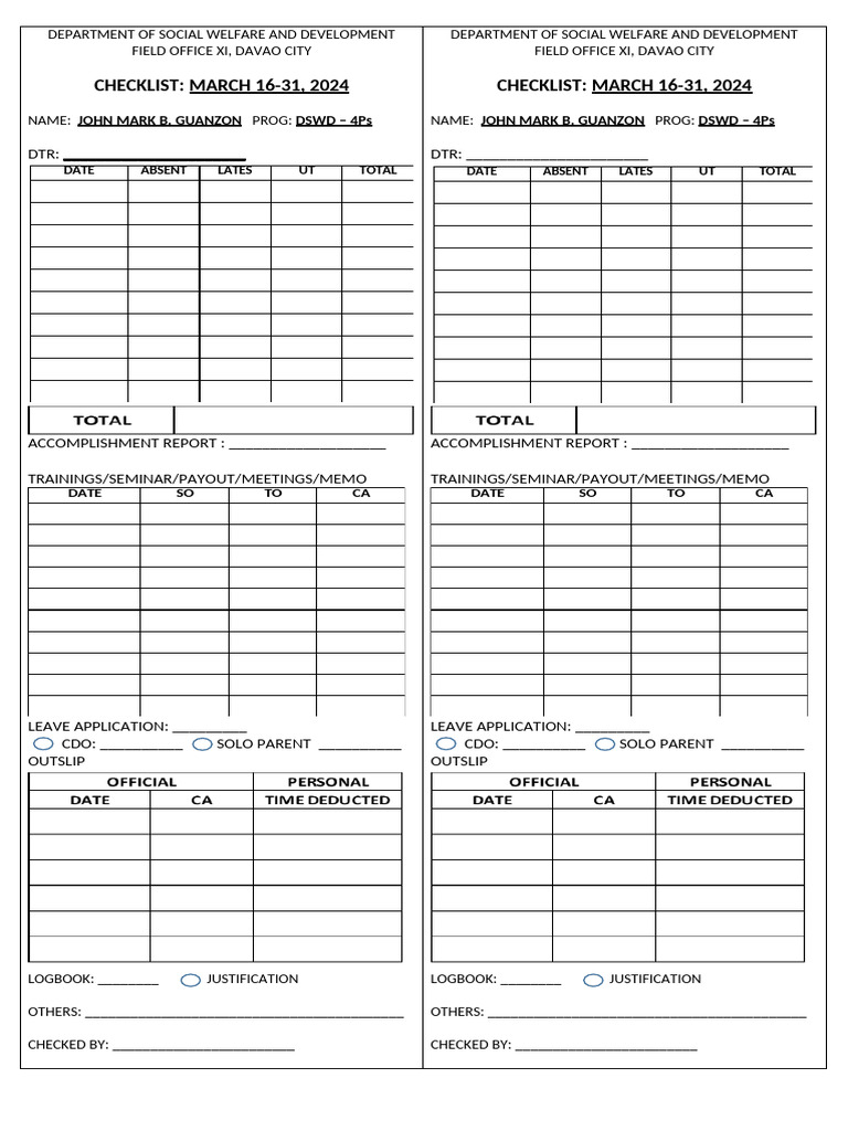 DTR-CHECKLIST-TEMPLATE-MOA | PDF