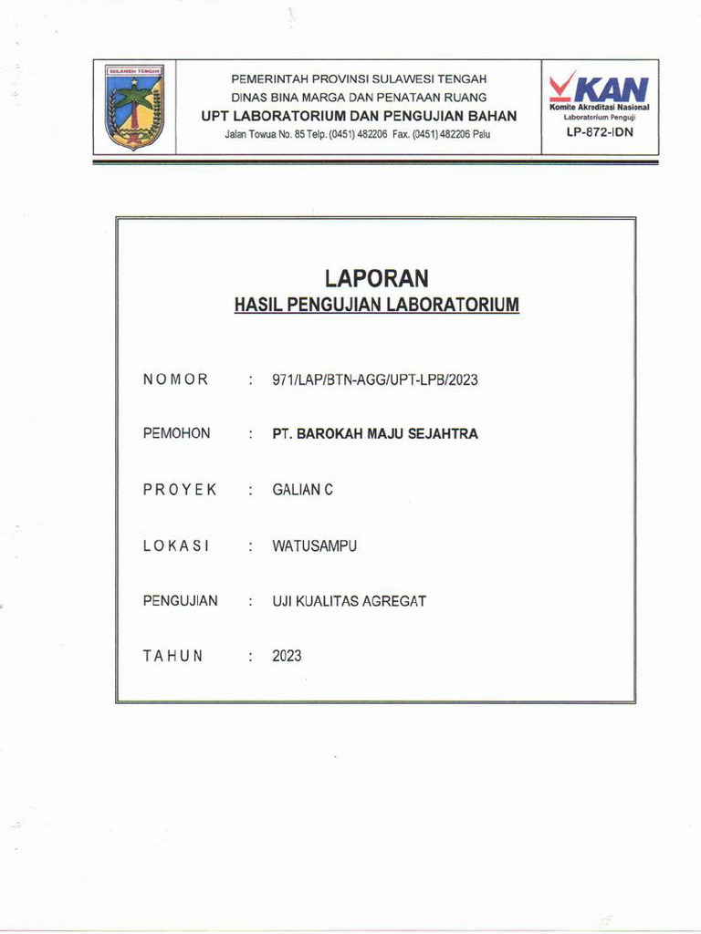 Laporan Hasil Pengujian Laboratorium Batu Andesit PT - Bms | PDF