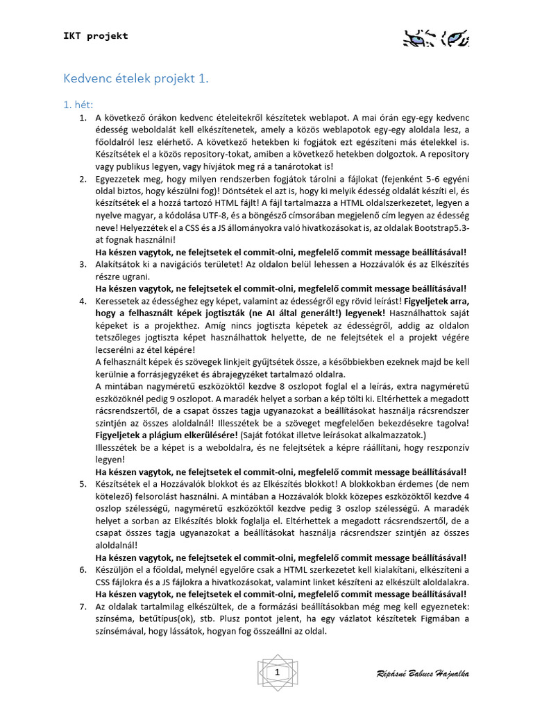 Kedvenc Ételek Projekt 1 | PDF