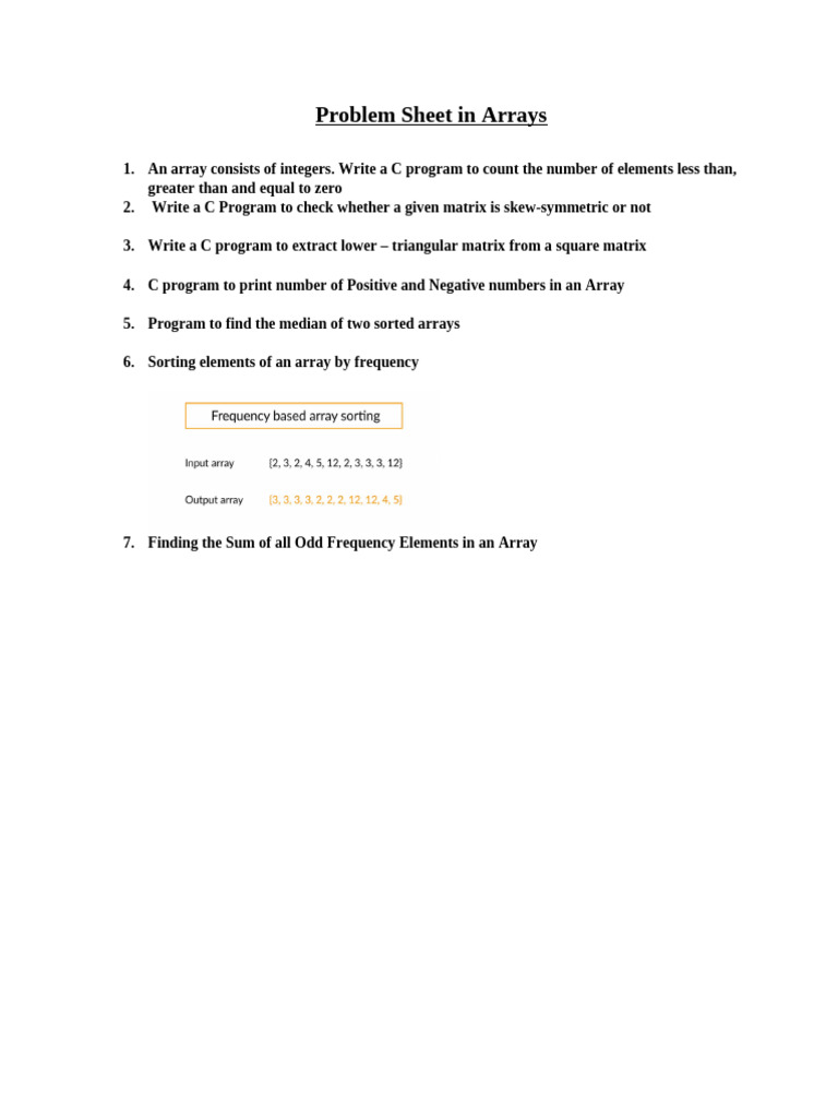 Problem Sheet in Arrays | PDF