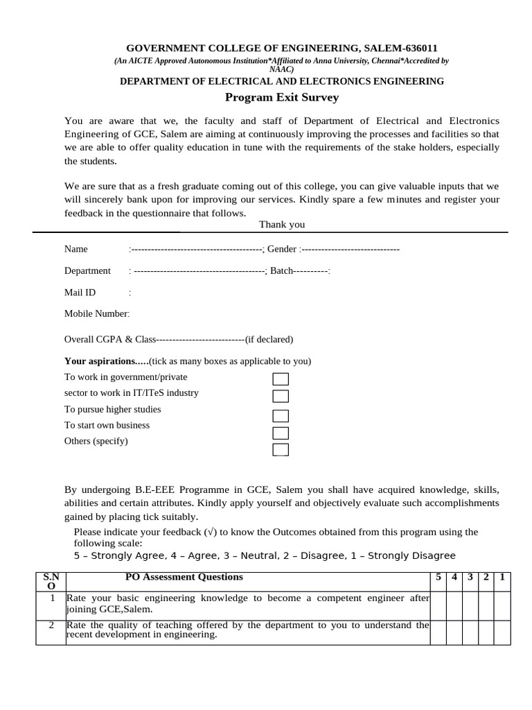 Programme Exit Survey | PDF | Engineering | Interdisciplinarity