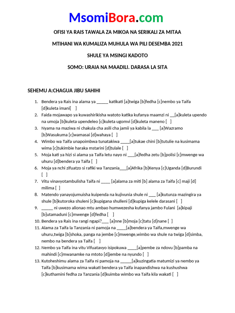 Uraia Darasa La Sita | PDF