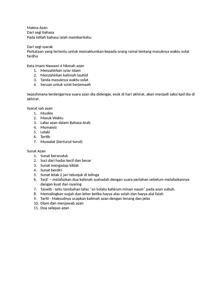 Syarat Sah Azan | PDF